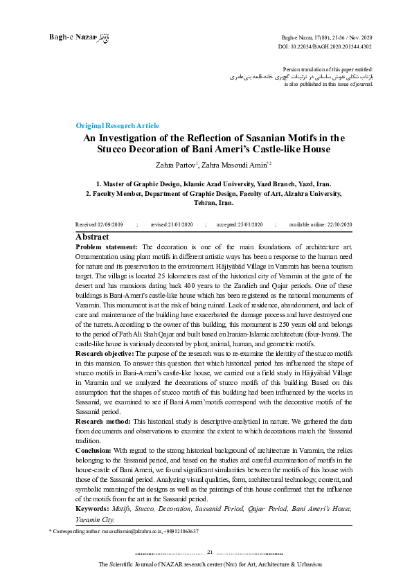 (PDF) An Investigation of the Reflection of Sasanian Motifs in the ...