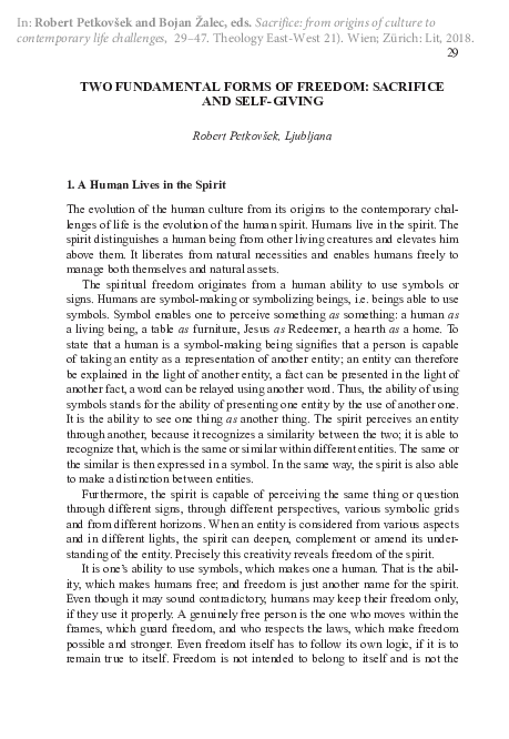 (PDF) Two fundamental forms of freedom: sacrifice and self-giving