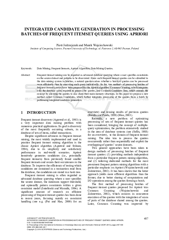 (PDF) Integrated Candidate Generation in Processing Batches of Frequent Itemset Queries Using ...
