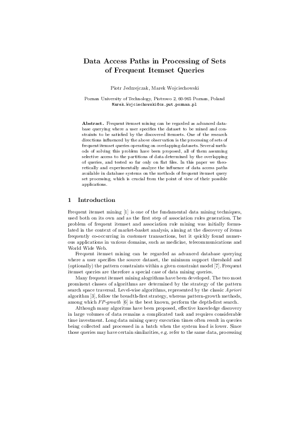 Pdf Data Access Paths In Processing Of Sets Of Frequent Itemset Queries