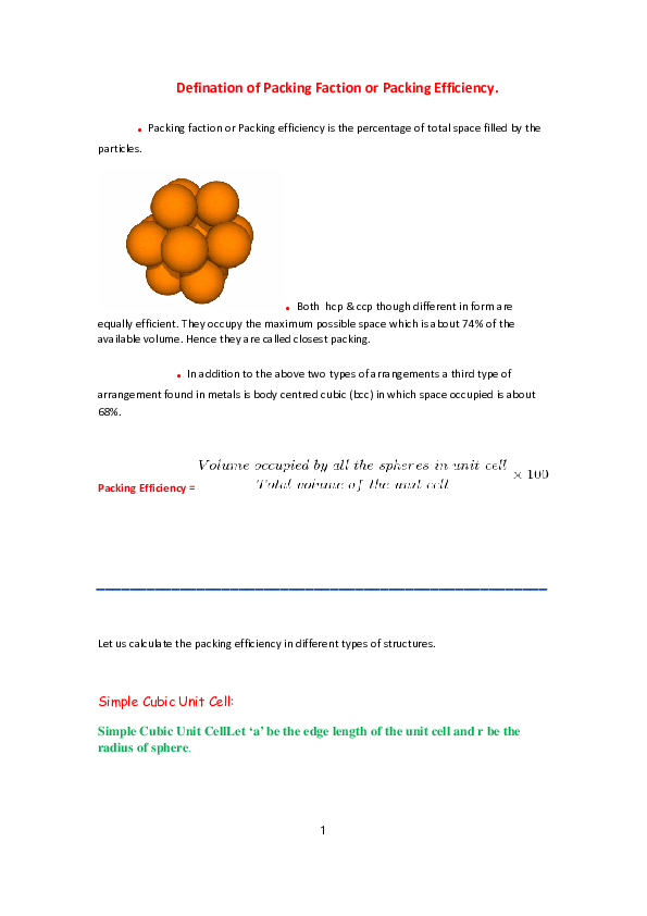 (PDF) Defination of Packing Faction or Packing Efficiency