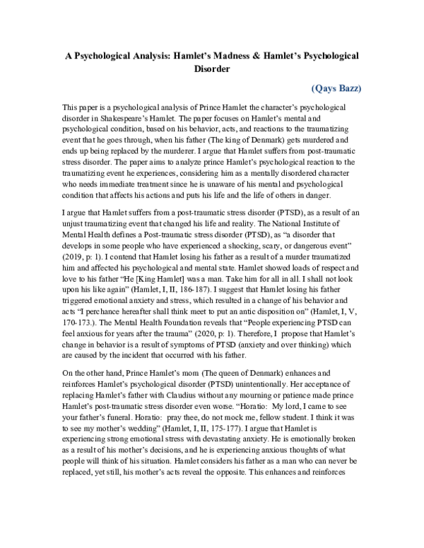 (DOC) A Psychological Analysis: Hamlet's Madness & Hamlet's ...