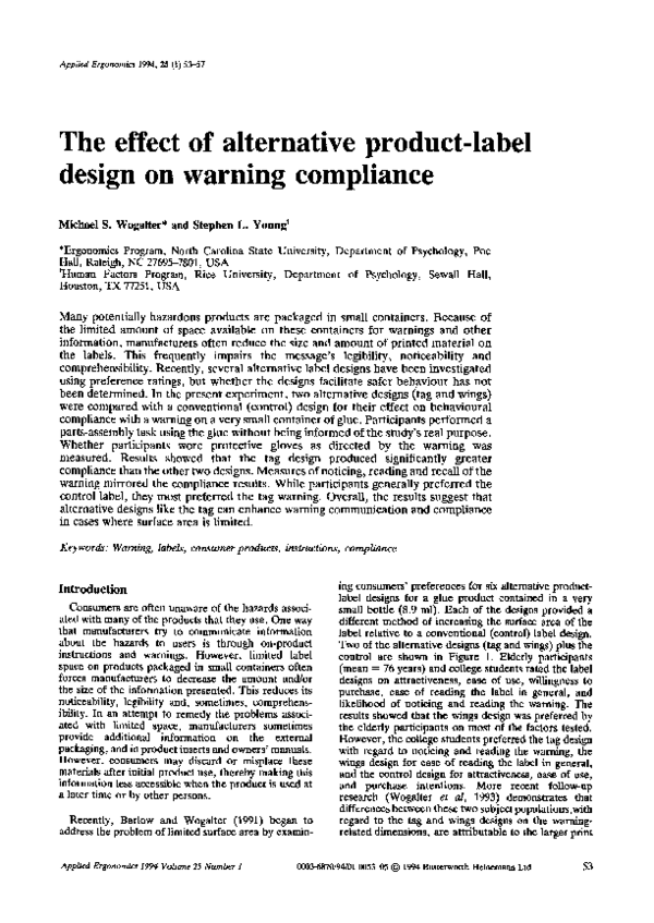 (PDF) The effect of alternative product-label design on warning compliance