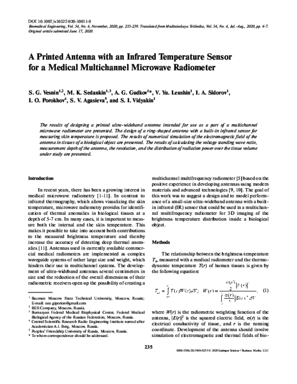 (PDF) A Printed Antenna with an Infrared Temperature Sensor for a Medical Multichannel Microwave ...