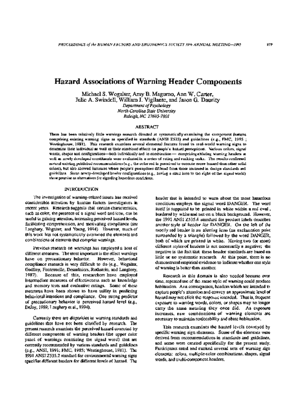 (PDF) Hazard Associations of Warning Header Components