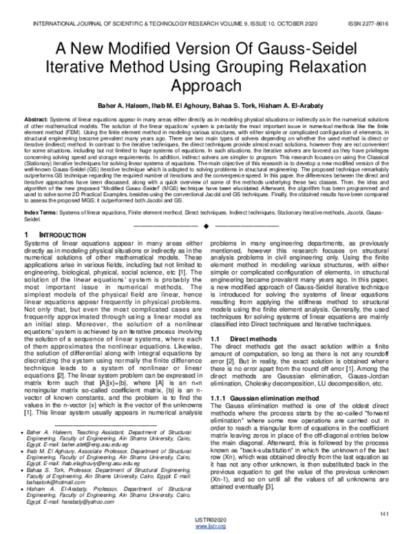Pdf A New Modified Version Of Gauss Seidel Iterative Method Using