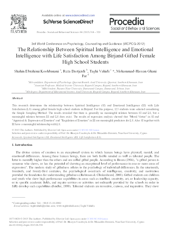 Pdf The Relationship Between Spiritual Intelligence And Emotional