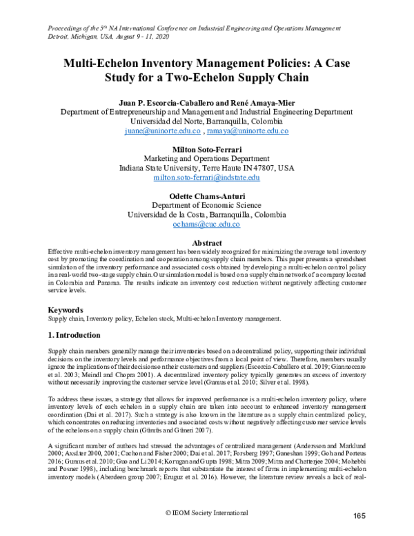 (PDF) Multi-Echelon Inventory Management Policies: A Case Study for a Two-Echelon Supply Chain