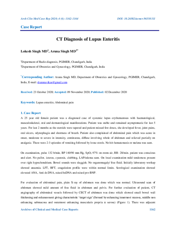 (PDF) CT Diagnosis of Lupus Enteritis