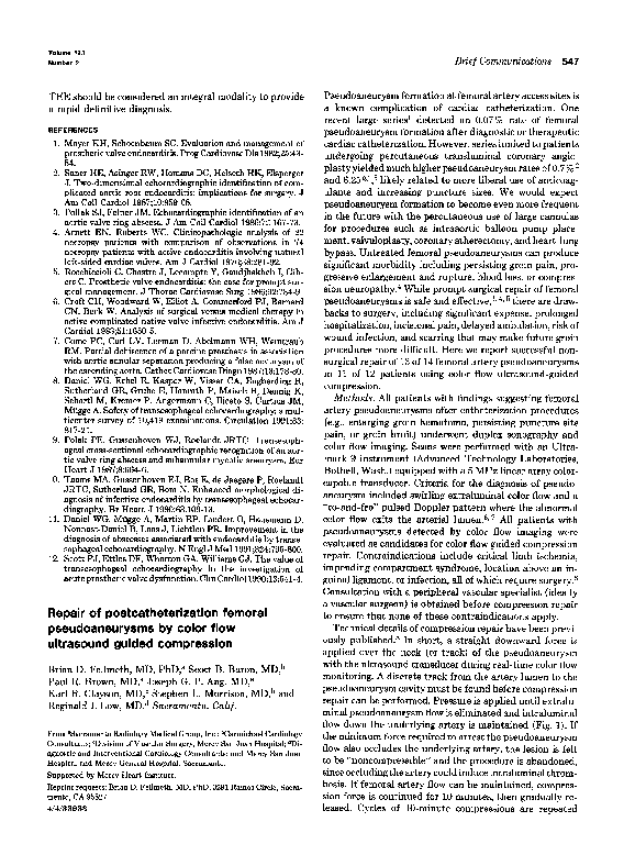 (PDF) Repair of postcatheterization femoral pseudoaneurysms by color ...