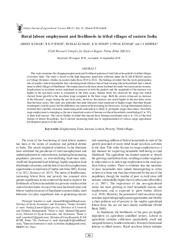 (PDF) Rural labour employment and livelihoods in tribal villages of ...
