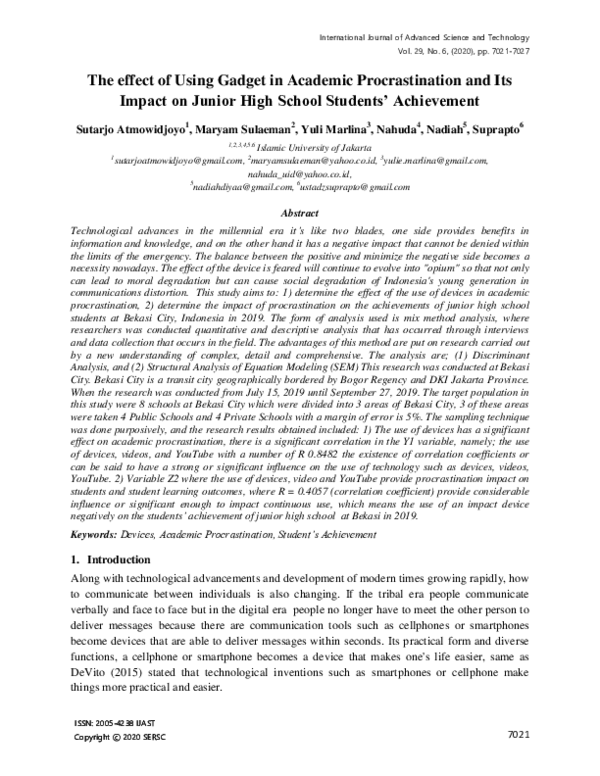 (PDF) The effect of Using Gadget in Academic Procrastination and Its ...