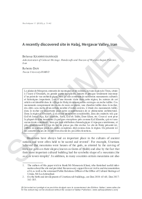 (PDF) 2020.7 - A recently discovered site in Halaj, Mergavar Valley, Iran