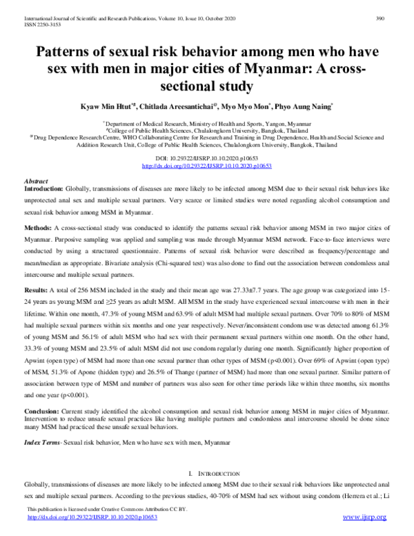 Pdf Patterns Of Sexual Risk Behavior Among Men Who Have Men In Major 0996