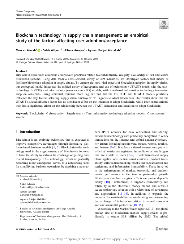(PDF) Blockchain technology in supply chain management: an empirical study of the factors ...