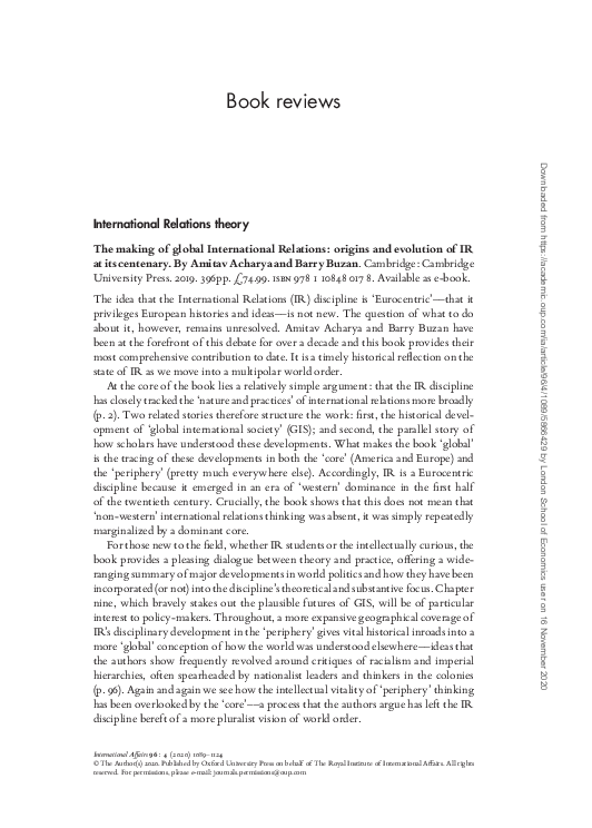 (PDF) Review of The Making of Modern International Relations by Amitav ...