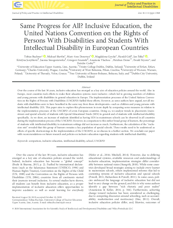(PDF) Special Issue Article Same Progress for All? Inclusive Education ...