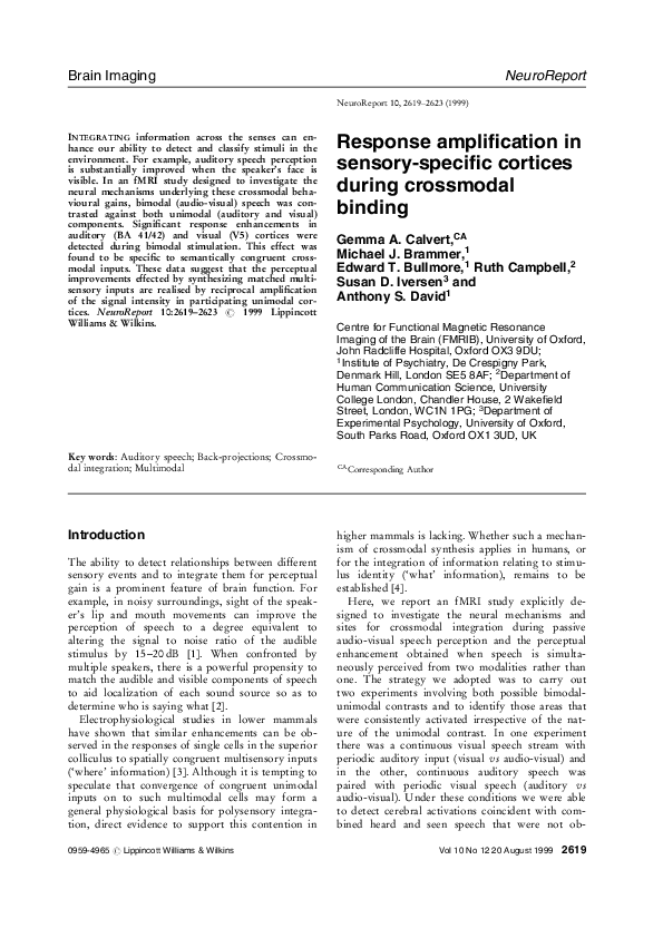 (PDF) Response amplification in sensory-specific cortices during ...