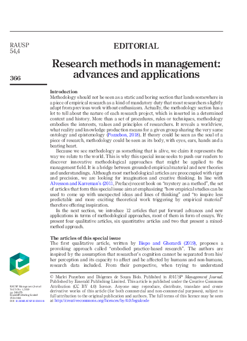 (PDF) Research methods in management:advances and applications
