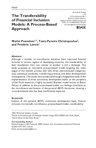 (PDF) The Transferability of Financial Inclusion Models: A Process ...