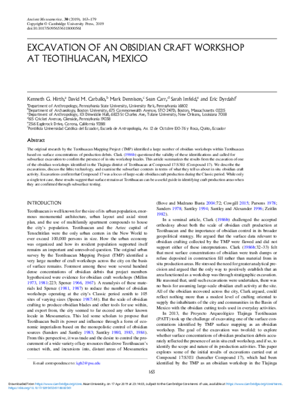 (PDF) EXCAVATION OF AN OBSIDIAN CRAFT WORKSHOP AT TEOTIHUACAN, MEXICO