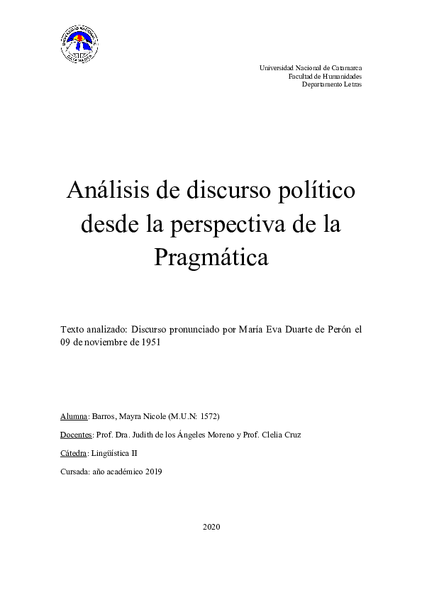 (DOC) Análisis de discurso político desde la perspectiva de la Pragmática