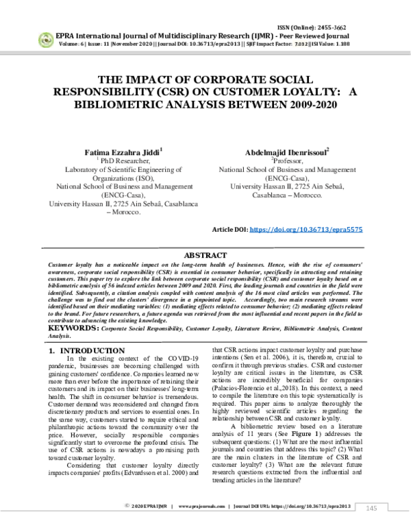 (PDF) THE IMPACT OF CORPORATE SOCIAL RESPONSIBILITY (CSR) ON CUSTOMER ...