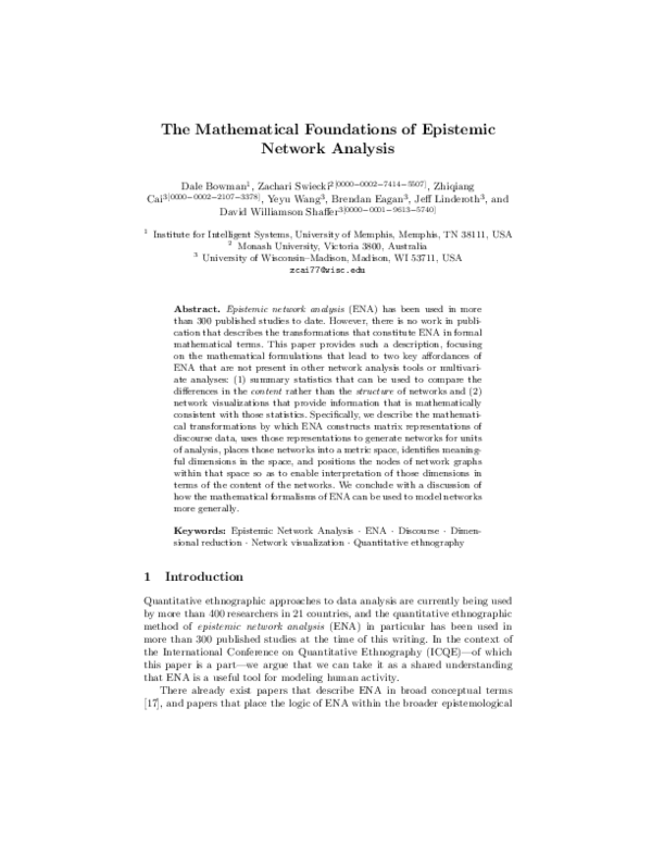(PDF) The Mathematical Foundations of Epistemic Network Analysis