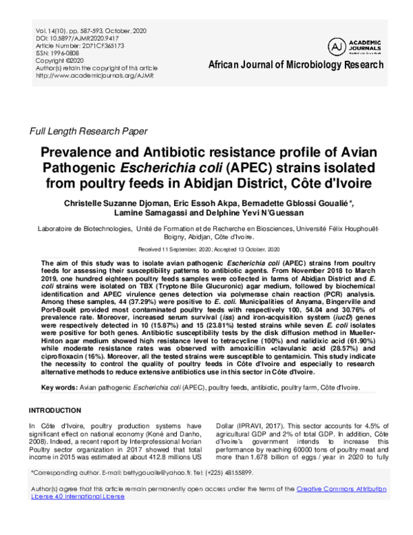(PDF) African Journal of Microbiology Research Prevalence and ...