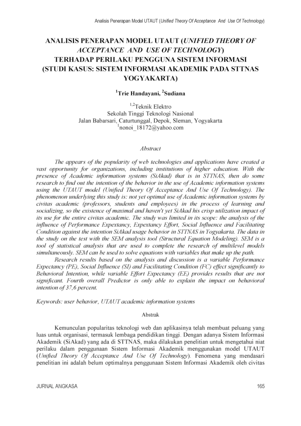 (PDF) Analisis Penerapan Model UTAUT (Unified Theory O f Acceptance And ...