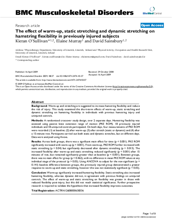 (PDF) BMC Musculoskeletal Disorders The effect of warm-up, static stretching and dynamic ...