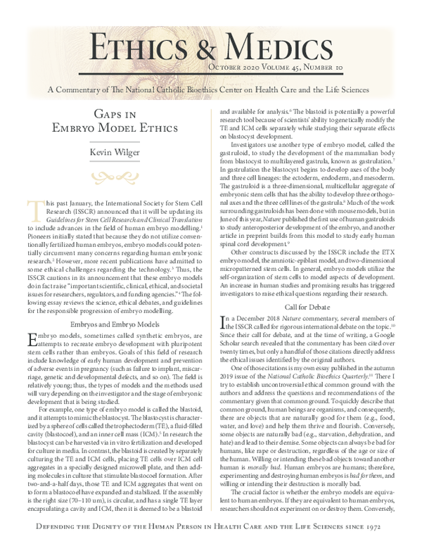 (PDF) Gaps in Embryo Model Ethics
