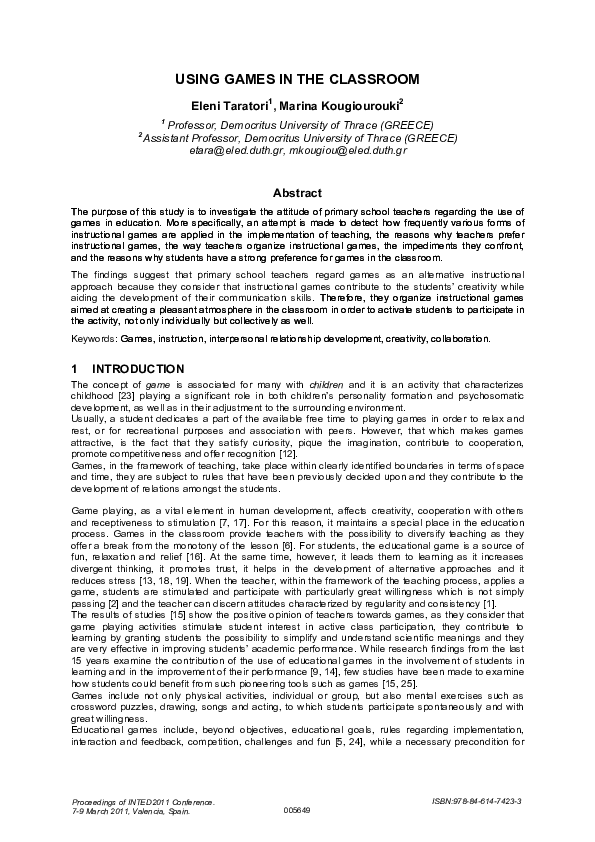 (PDF) Using games in the classroom