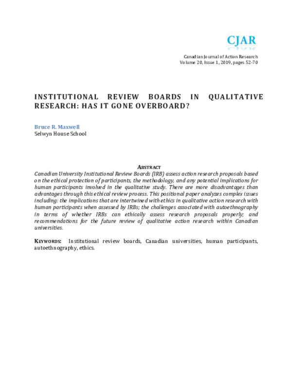 (PDF) INSTITUTIONAL REVIEW BOARDS IN QUALITATIVE RESEARCH: HAS IT GONE OVERBOARD