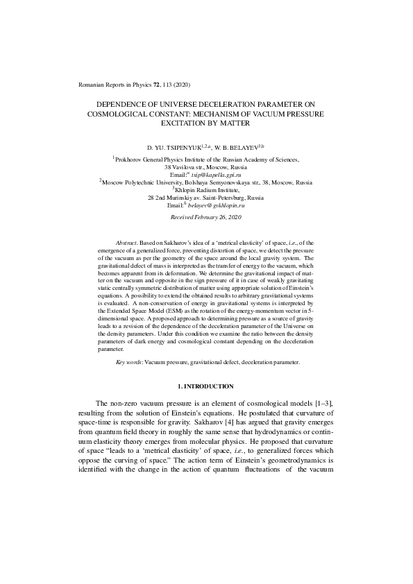 (PDF) Dependence of universe deceleration parameter on cosmological constant: mechanism of ...