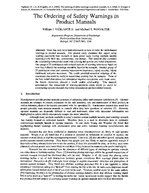 (PDF) The ordering of safety warnings in product manuals