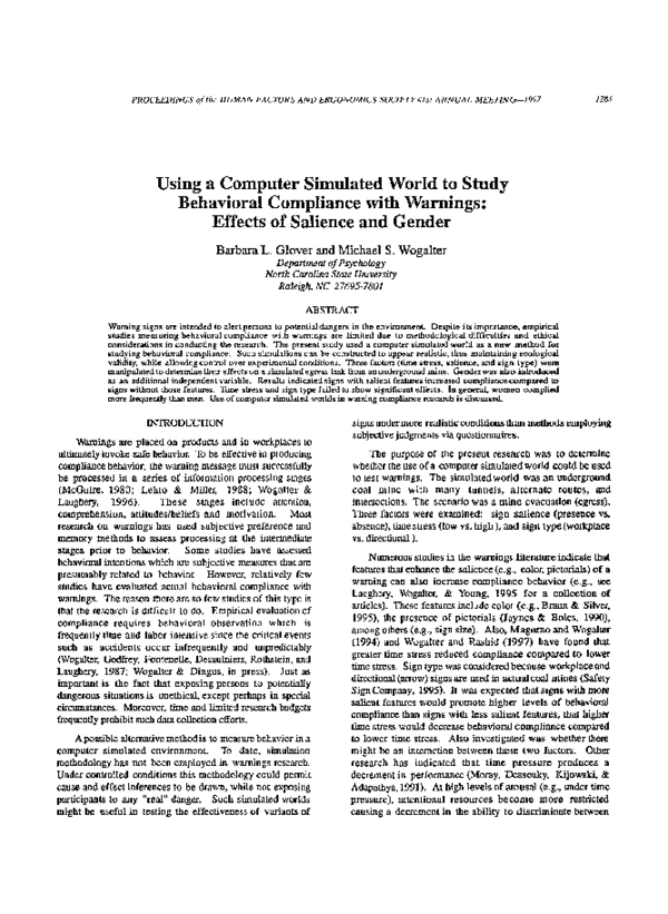 (PDF) Using a Computer Simulated World to Study Behavioral Compliance ...