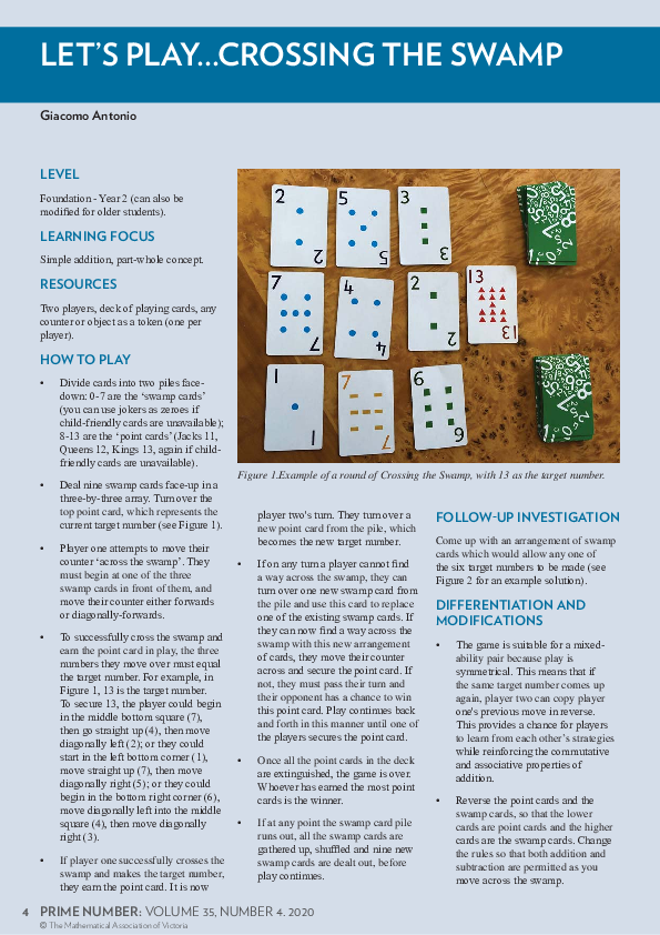 (PDF) Let's Play: Crossing the Swamp | Giacomo Antonio - Academia.edu