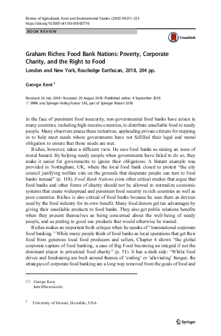 (PDF) REVIEW of Graham Riches, Food Bank Nations: Poverty, Corporate ...