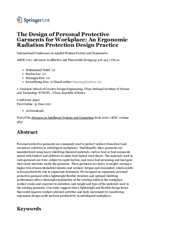 (PDF) The Design of Personal Protective Garments for Workplace: An ...
