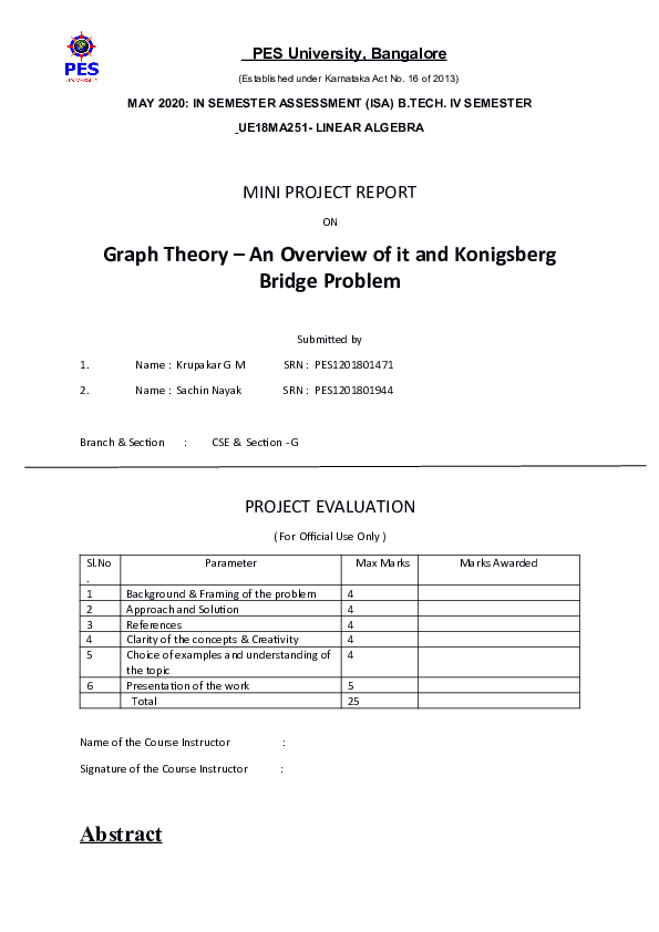 (DOC) MINI PROJECT REPORT Graph Theory -An Overview of it and ...