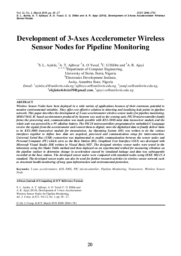Pdf Development Of 3 Axes Accelerometer Wireless Sensor Nodes For Pipeline Monitoring