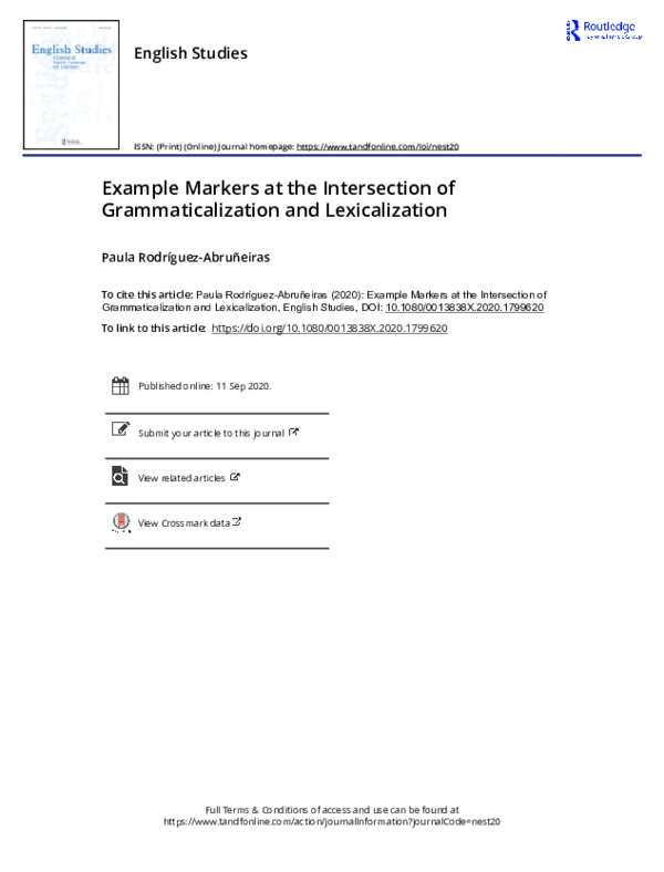 Pdf Example Markers At The Intersection Of Grammaticalization And Lexicalization