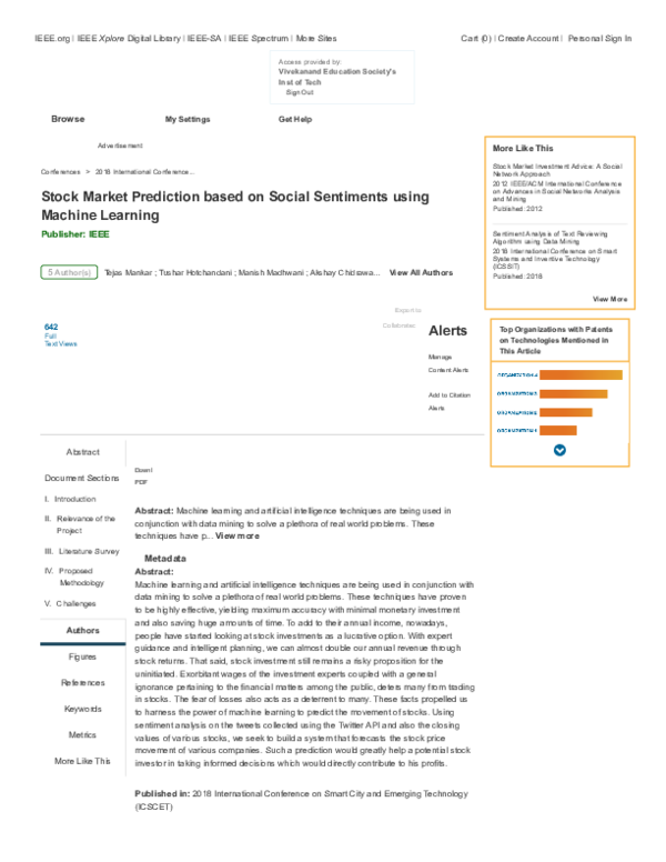 (PDF) Stock Market Prediction based on Social Sentiments using Machine Learning