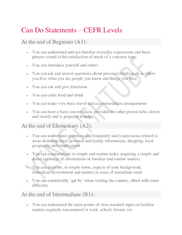 (PDF) Can Do Statements -CEFR Levels