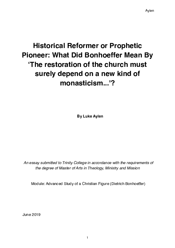 (PDF) Historical Reformer or Prophetic Pioneer: What Did Bonhoeffer ...