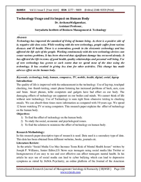 (PDF) Technology Usage and its Impact on Human Body