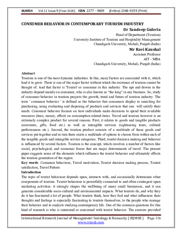(PDF) CONSUMER BEHAVIOR IN CONTEMPORARY TOURISM INDUSTRY
