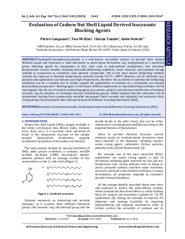 (PDF) Evaluation of Cashew Nut Shell Liquid Derived Isocyanate Blocking ...