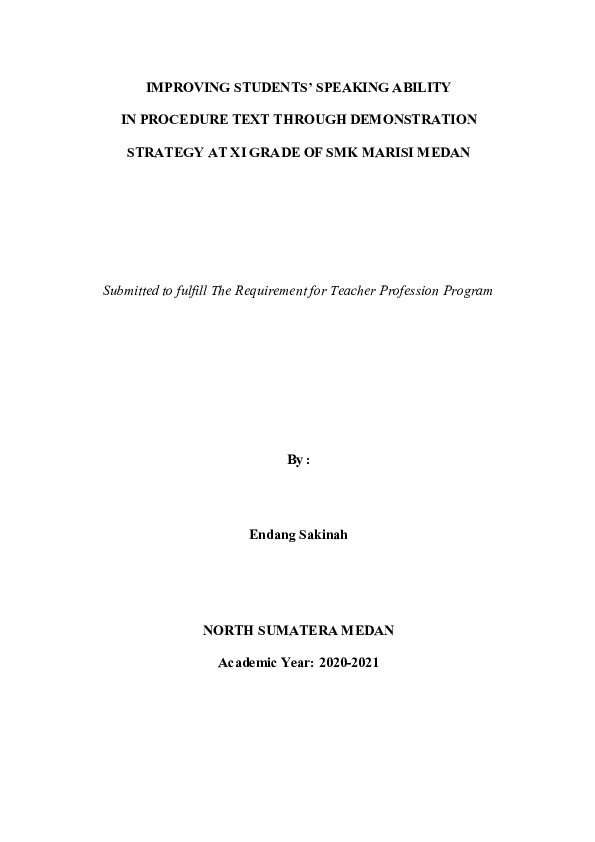 (DOC) IMPROVING STUDENTS' SPEAKING ABILITY IN PROCEDURE TEXT THROUGH DEMONSTRATION STRATEGY AT ...